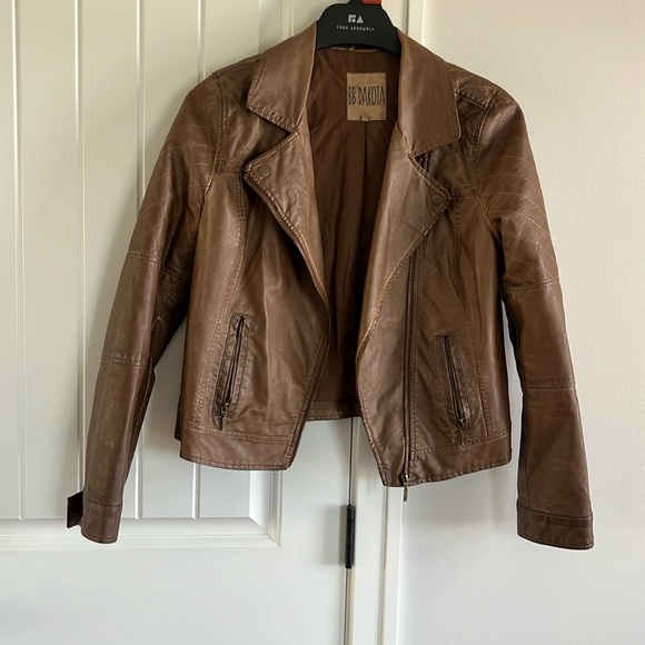 BB Dakota | Jackets & Coats | Bb Dakota Faux Brown Leather Bomber ...